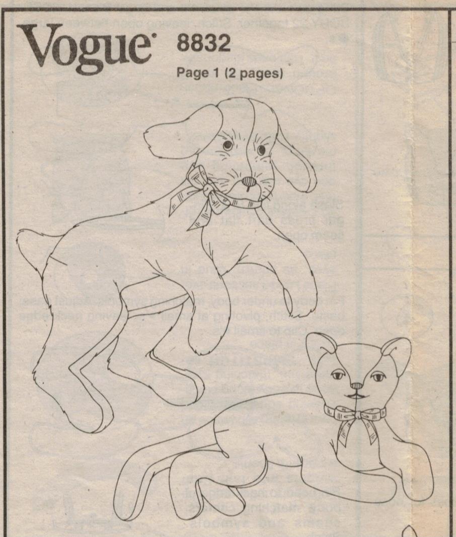 Vogue Pattern 8832 Dog and Cat stuffed animal toys designed by Linda ...