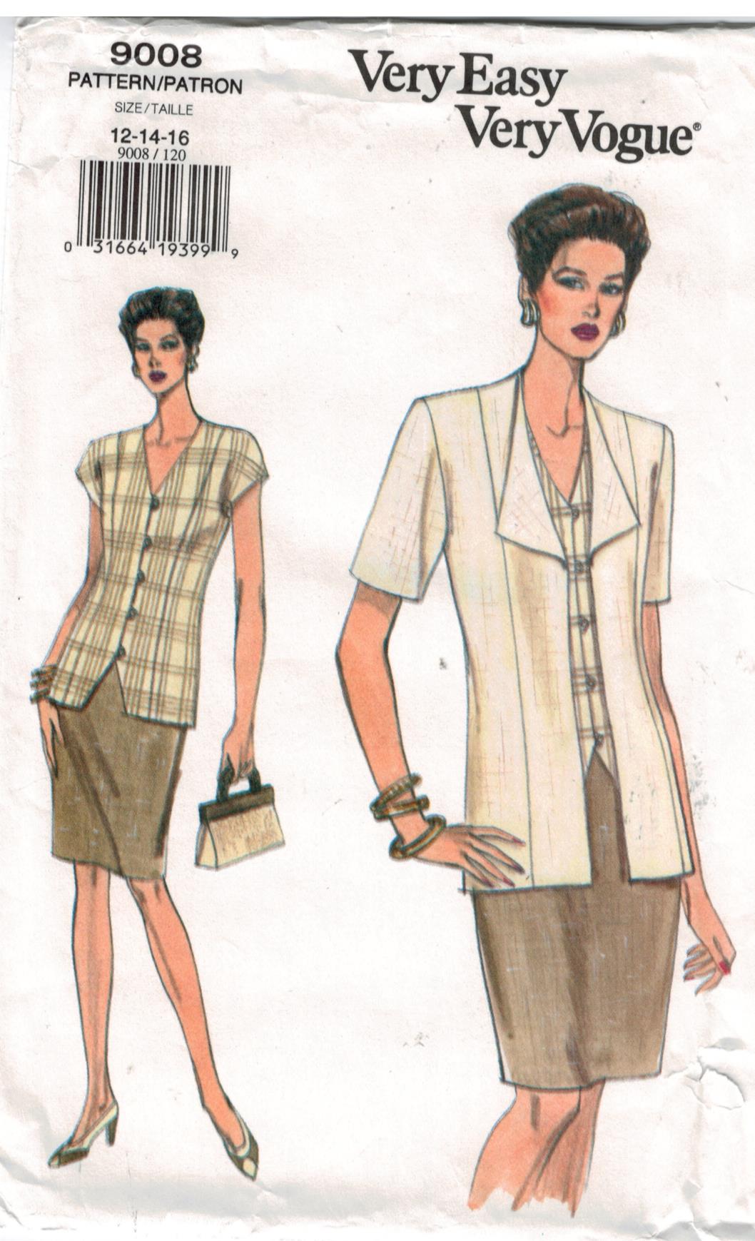 Vogue Pattern 9008 Very Easy Jacket, Top and Skirt Sizes 12,14,16 ...